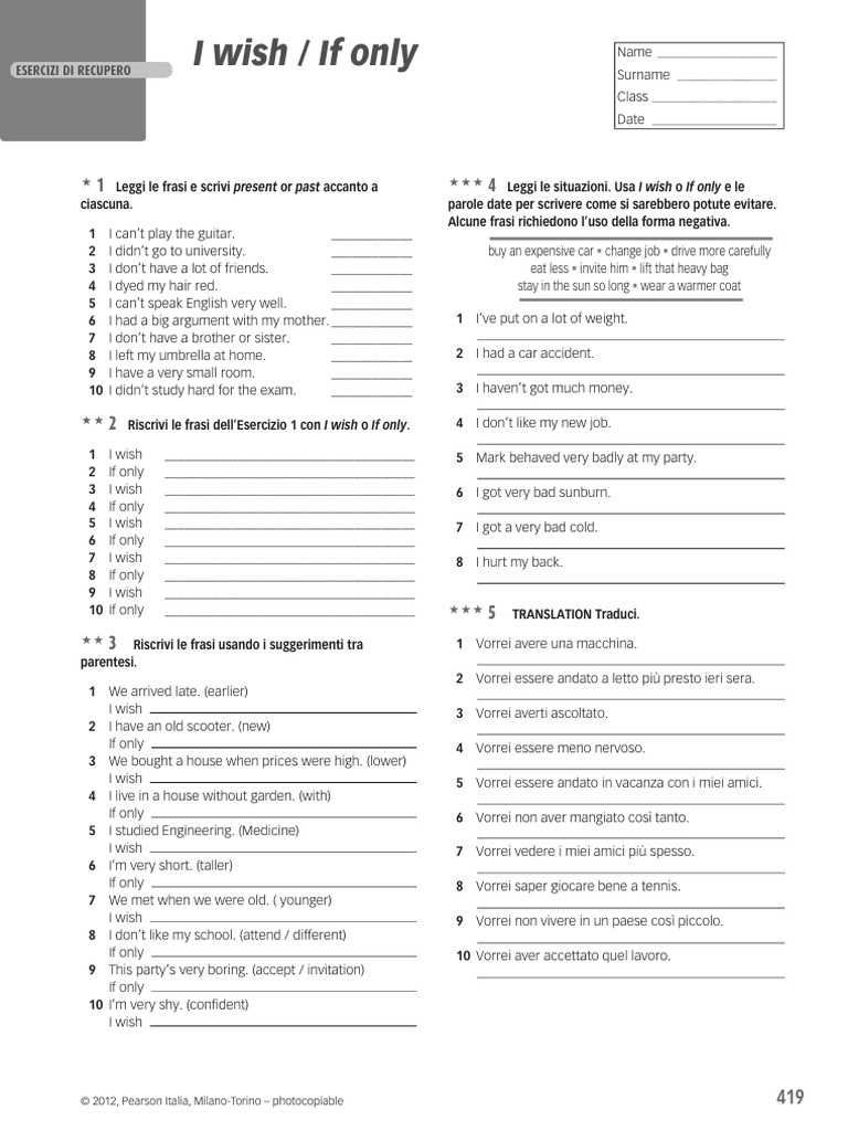 Exercises on "I Wish" and "If Only" | PDF | Languages | Foreign ...