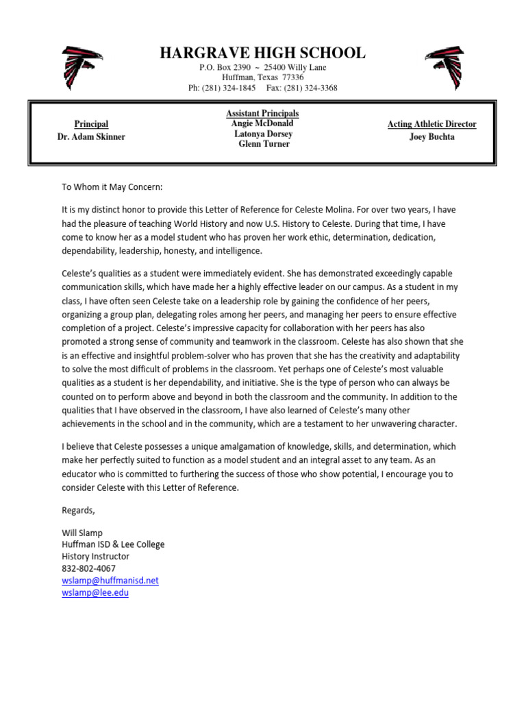 Letter of Recommendation-Celeste Tafe | PDF | Leadership | Neuroscience