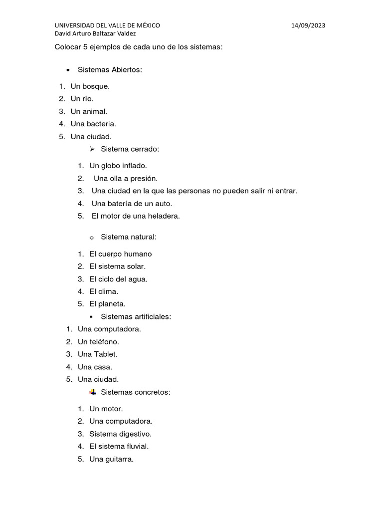 5 Ejemplos de Los Sistemas | PDF
