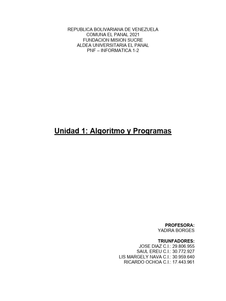 Unidad 1 Algoritmo y Programa | PDF | Lenguaje de programación | Programa de computadora
