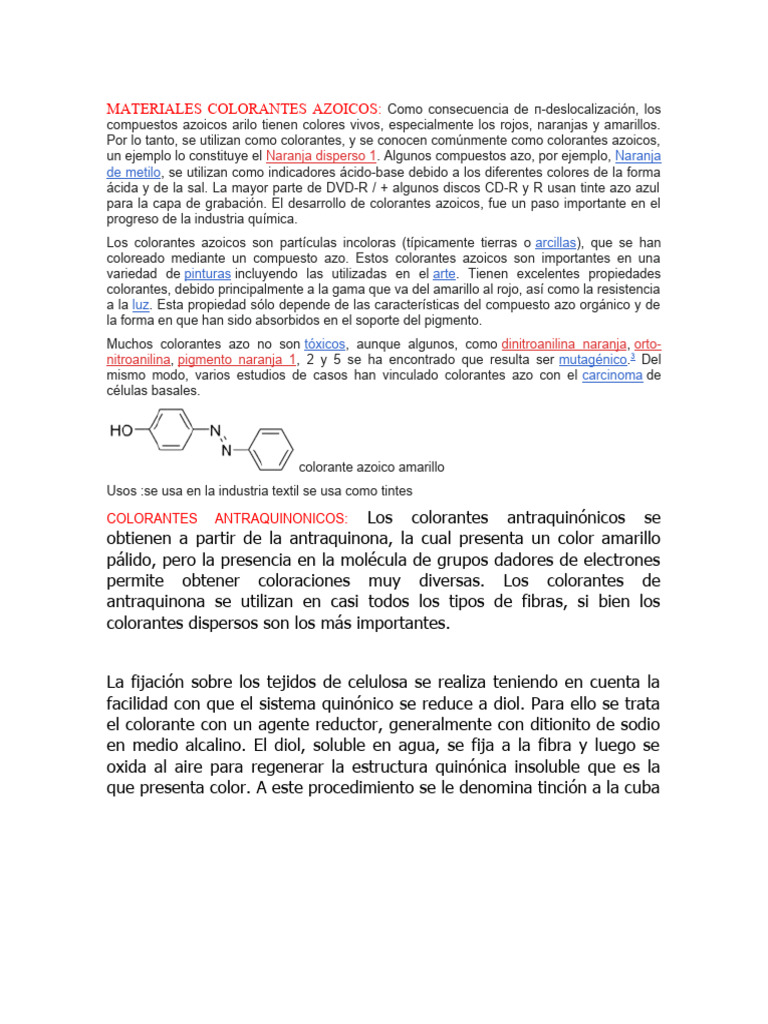 Materiales Colorantes Azoicos | PDF | Química | Compuestos químicos