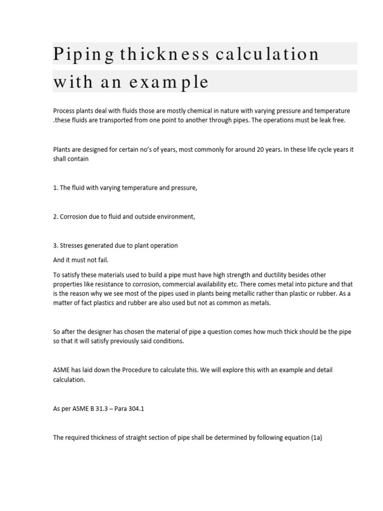 Piping Thickness Calculation | PDF | Pipe (Fluid Conveyance) | Pressure
