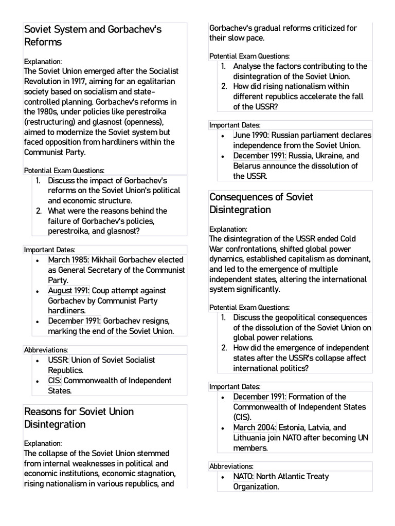Soviet Reforms and Disintegration | PDF | World Politics | Soviet Union