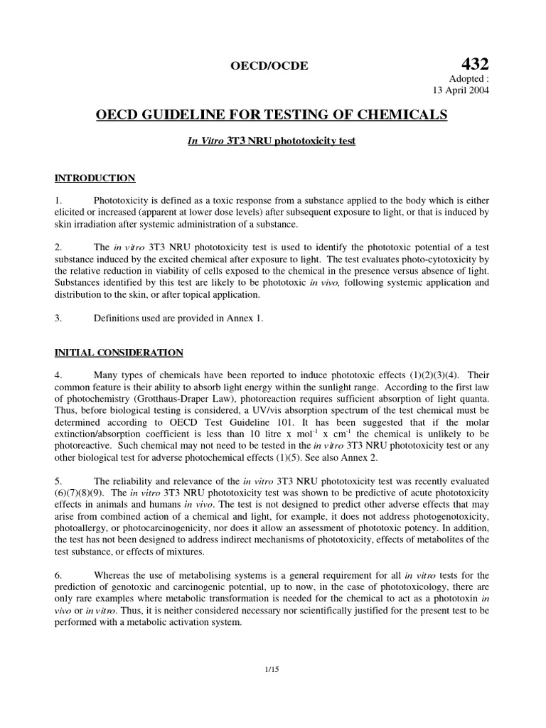 Método Oecd TG 432 | PDF | Ultraviolet | Solubility