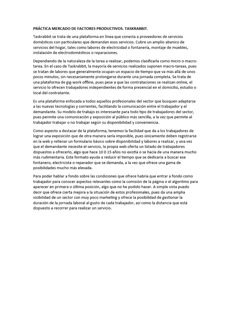 Taskrabbit: Conexión de Servicios Domésticos | PDF | Marketing | Economias