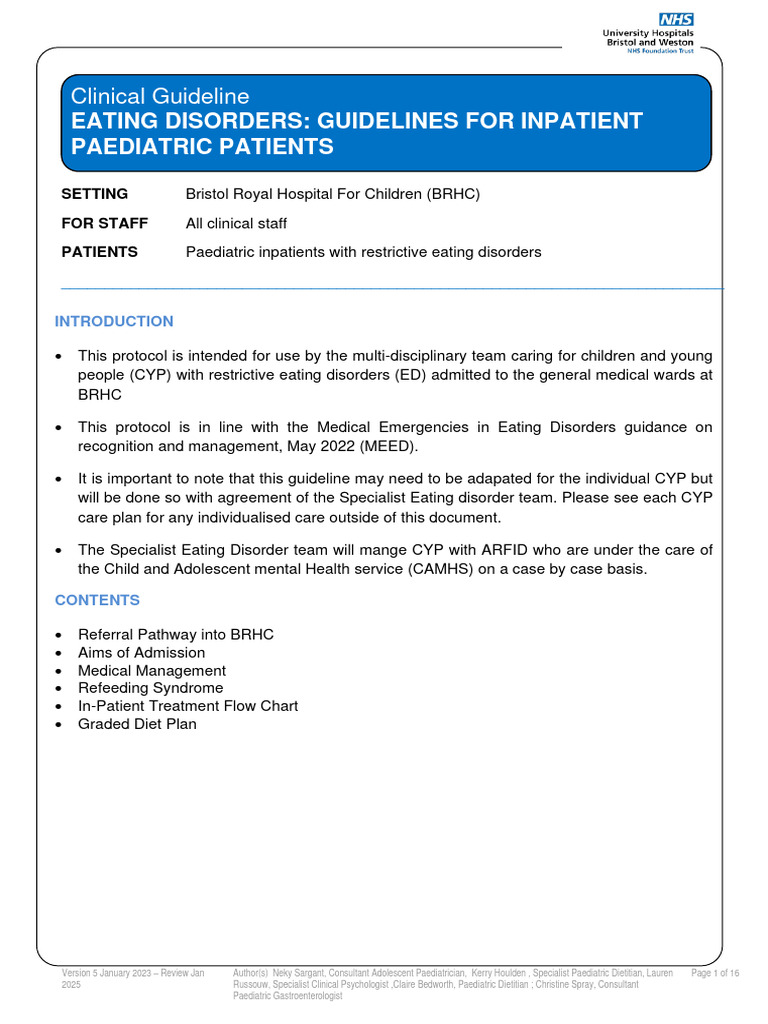 Eating Disorders Guidelines For Inpatient Paediatr-5 | PDF | Dietitian ...