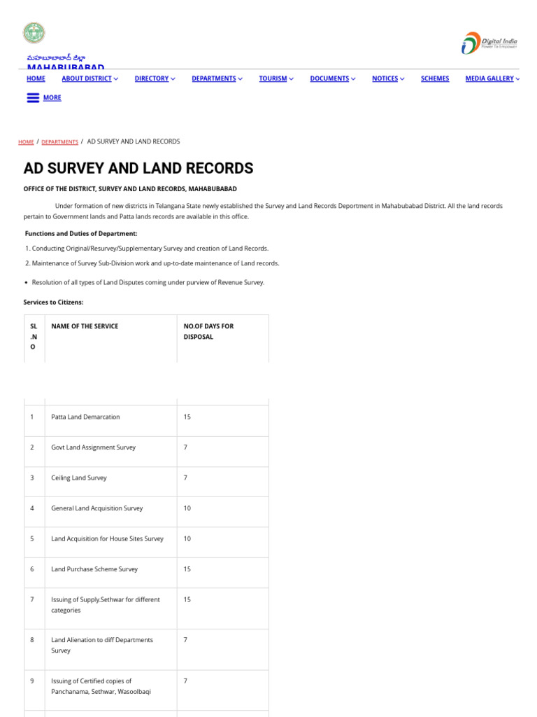 AD SURVEY AND LAND RECORDS - District Mahabubabad, Government of Telangana - India | PDF