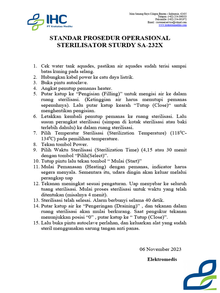 SOP Autoclave Sturdy | PDF