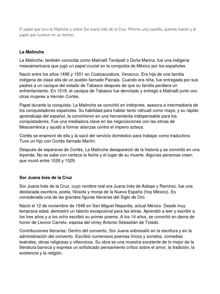 La Malinche y Sor Juana Inés de La Cruz | PDF | Clásicos