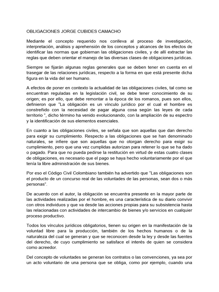 Obligaciones Civiles según Jorge Cubides | PDF | Justicia | Crimen y violencia