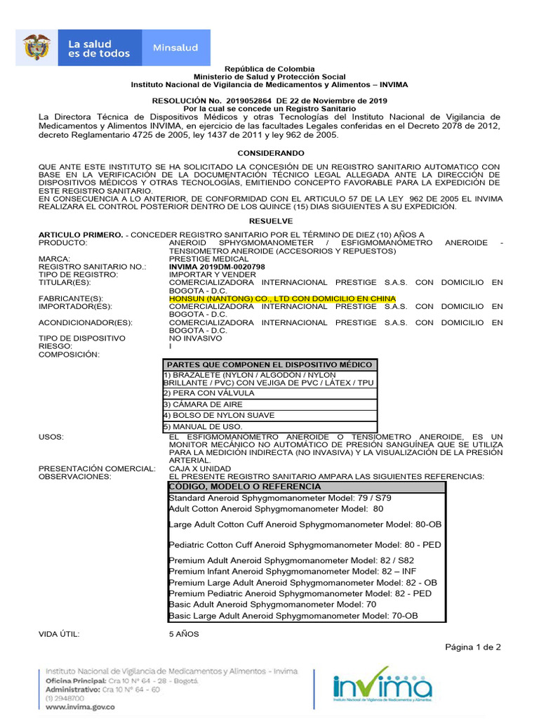 Registro Invima Tensiometro | PDF | Medicina