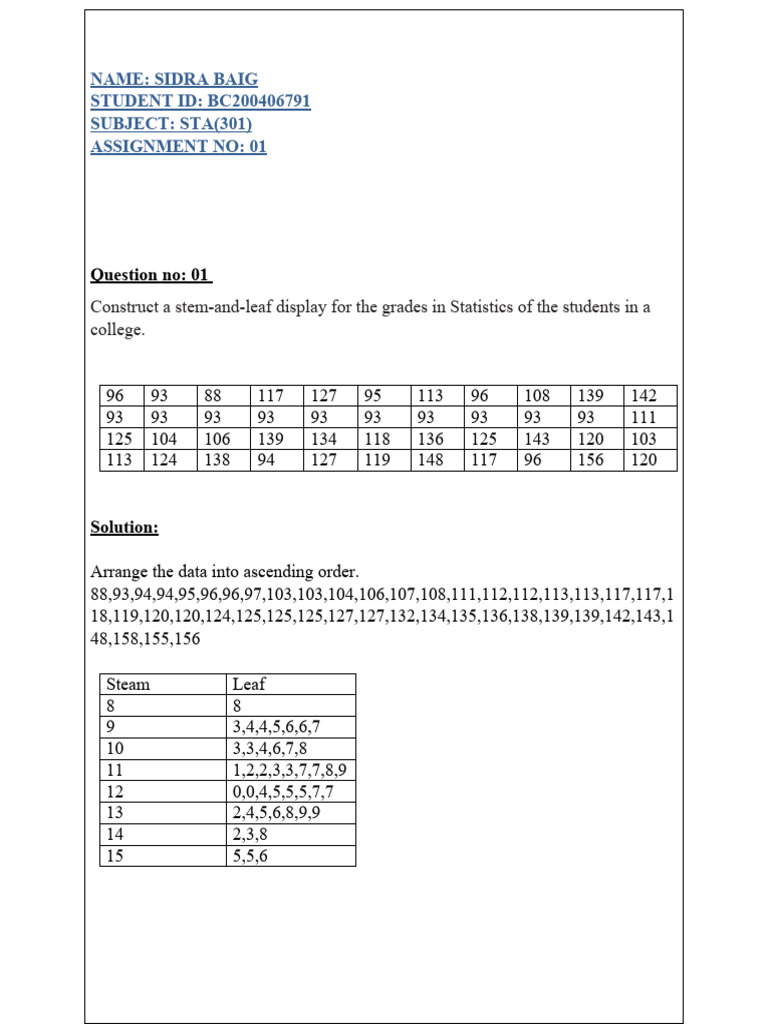 Fall 2023 - STA301 - 1 - BC200406791 | PDF | Statistics