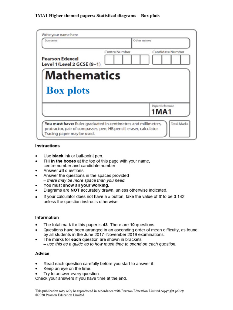 44a Statistical Diagrams Box Plots - H - Question Paper | PDF | Statistics