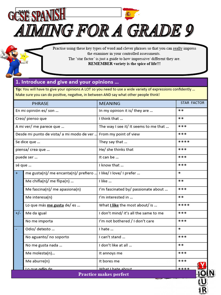 Essential Spanish Phrases for Grade 9 | PDF | Linguistics | Grammar