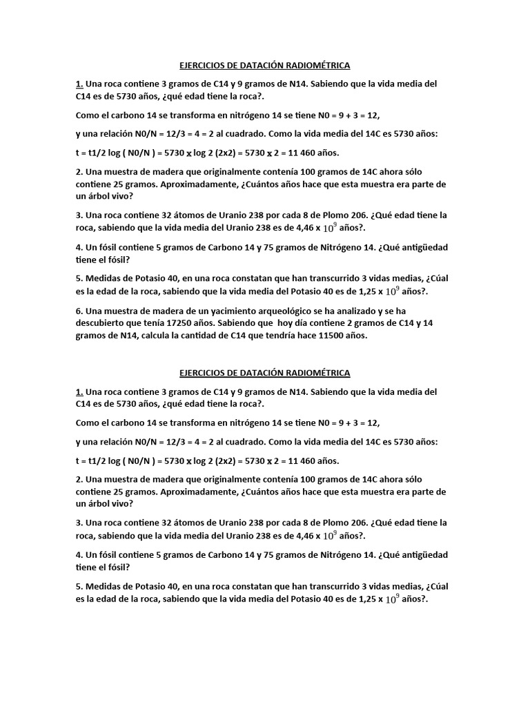 Ejercicios de Datación Radiométrica | PDF | Quimica nuclear ...