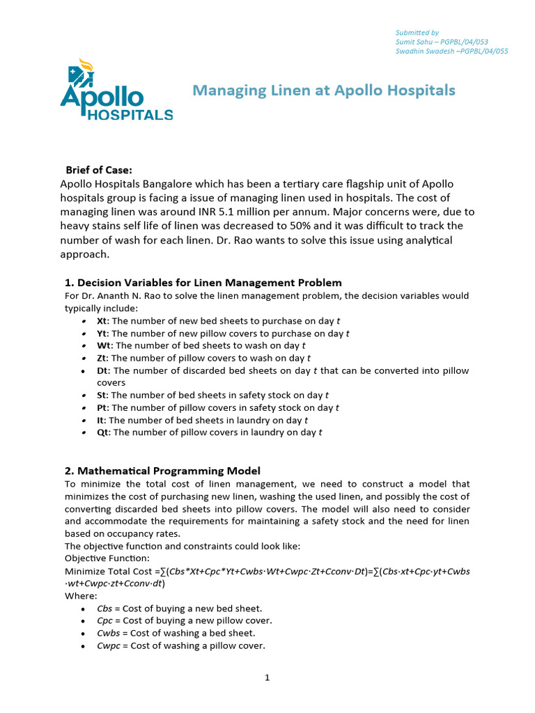 Linen Management Optimization at Apollo | PDF | Applied Mathematics
