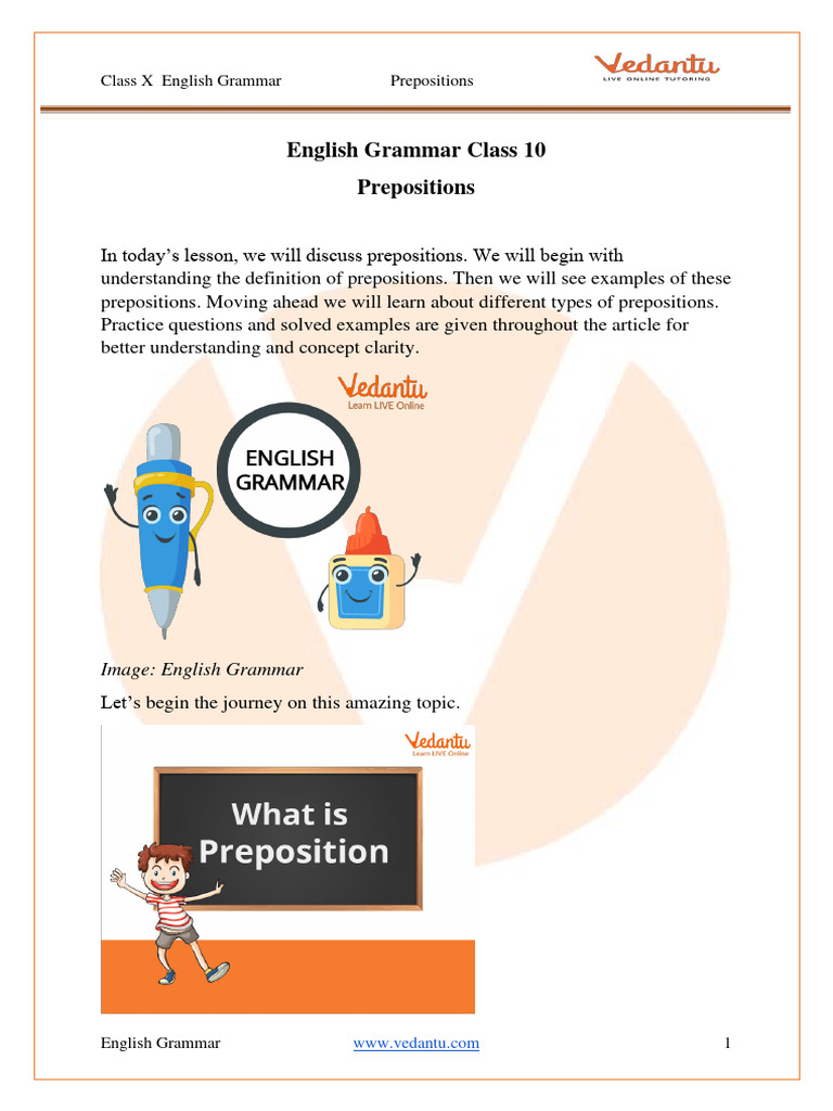 Prepositions for Class 10 Grammar | PDF | English Grammar | Preposition ...