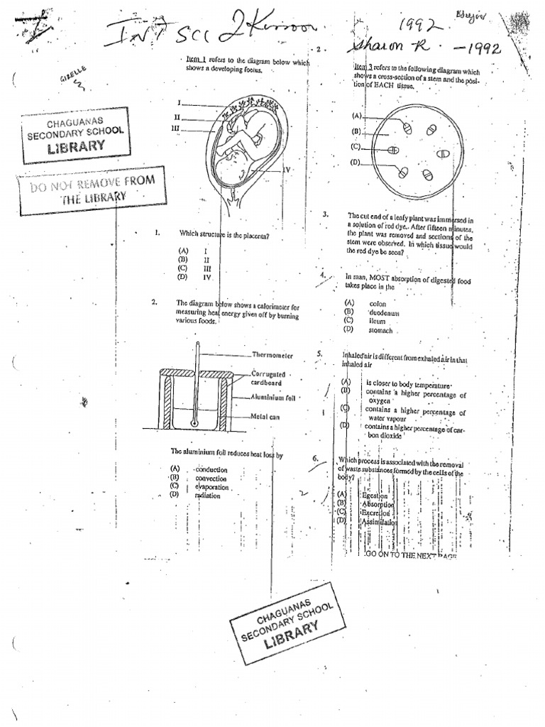 CSEC Integrated Science June 1992 P1 | PDF