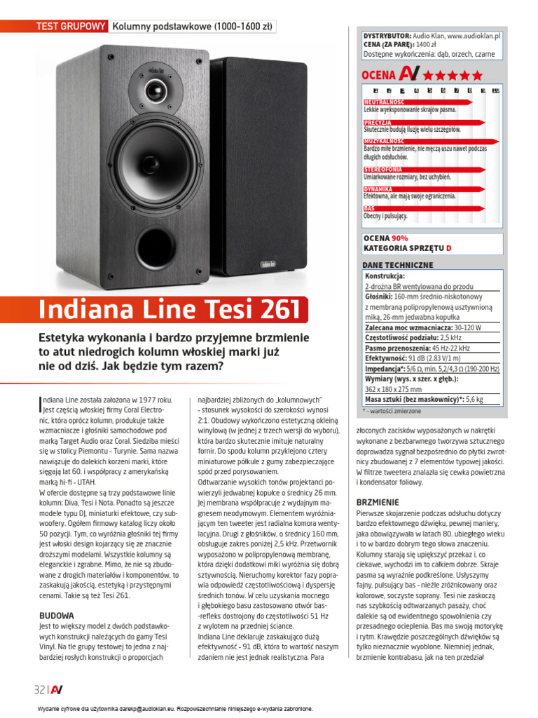 Indiana Line Tesi 261 Test Audio Video PL | PDF