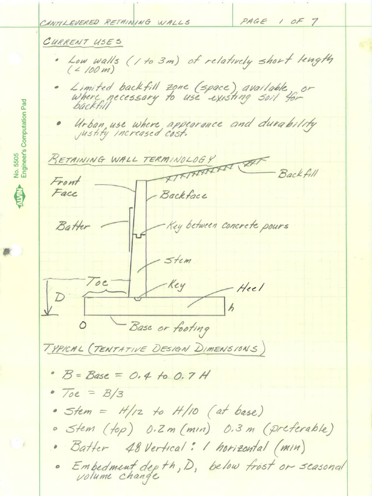 Handout 8 - Cantilevered Retaining Wall Design | PDF