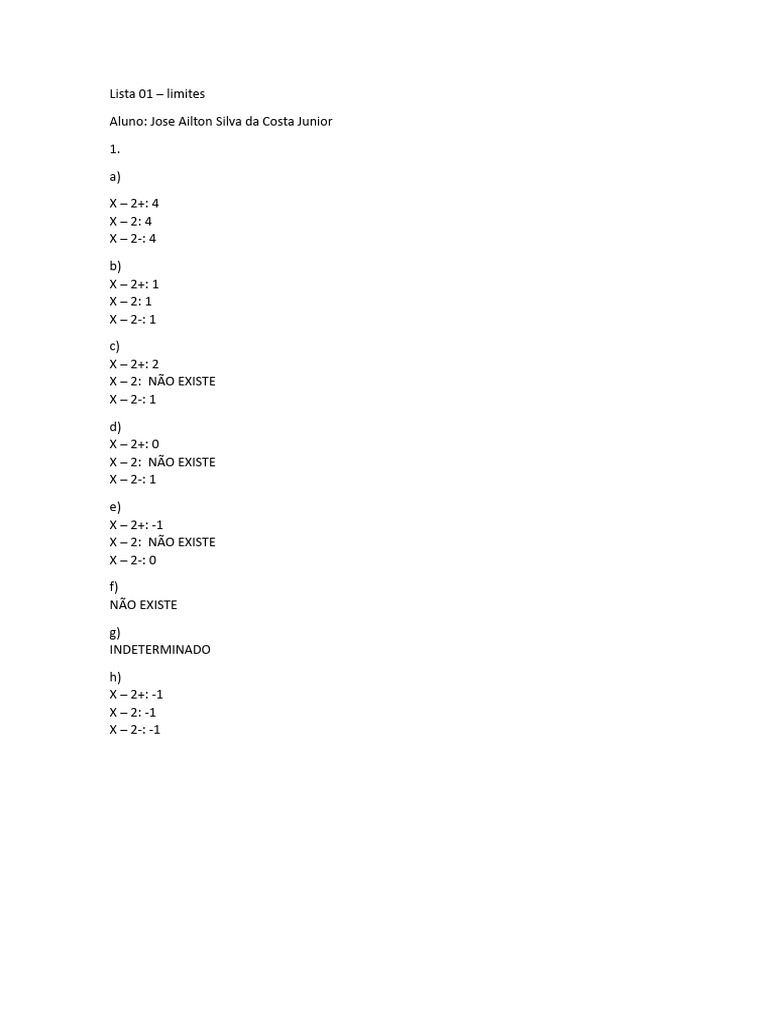 Lista 01 de Matemática | PDF