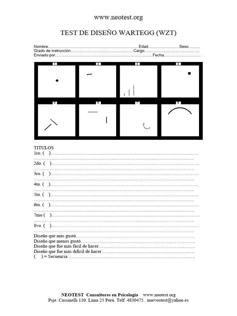 Test de Diseño Wartegg (WZT) - Neotest | PDF