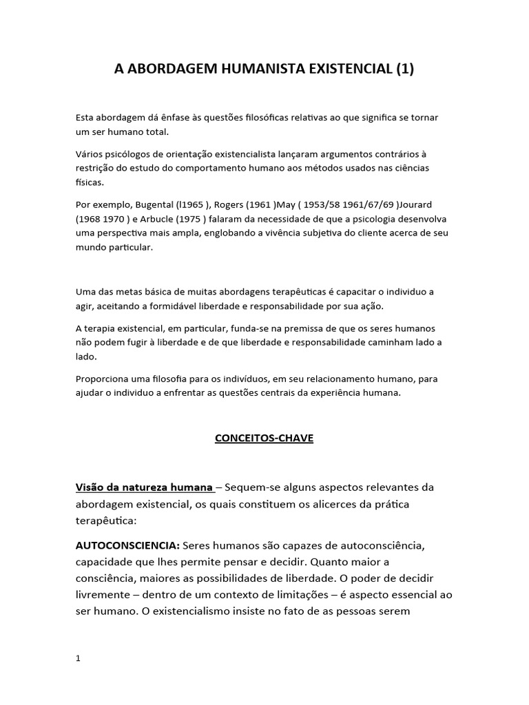 Abordagem Humanista Existencial na Terapia | PDF | Existencialismo ...