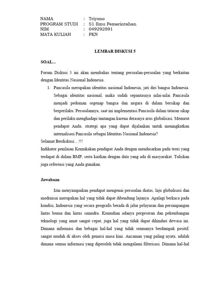 Lembar Diskusi 5 - PKN | PDF | Ilmu Sosial | Sains & Matematika