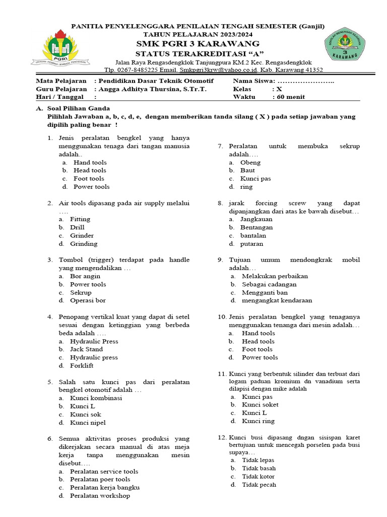 Soal PTS Pdto Kelas X To | PDF