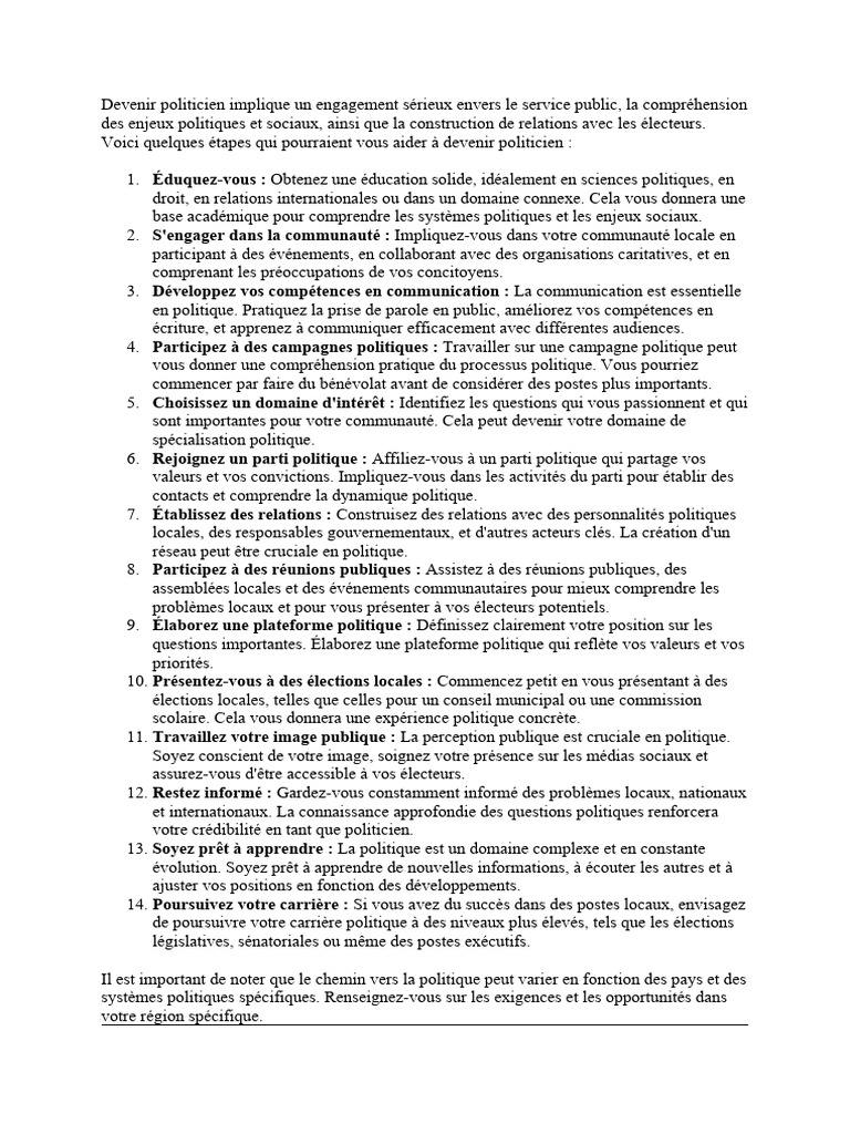 Devenir politicien : étapes clés à suivre | PDF | la communication
