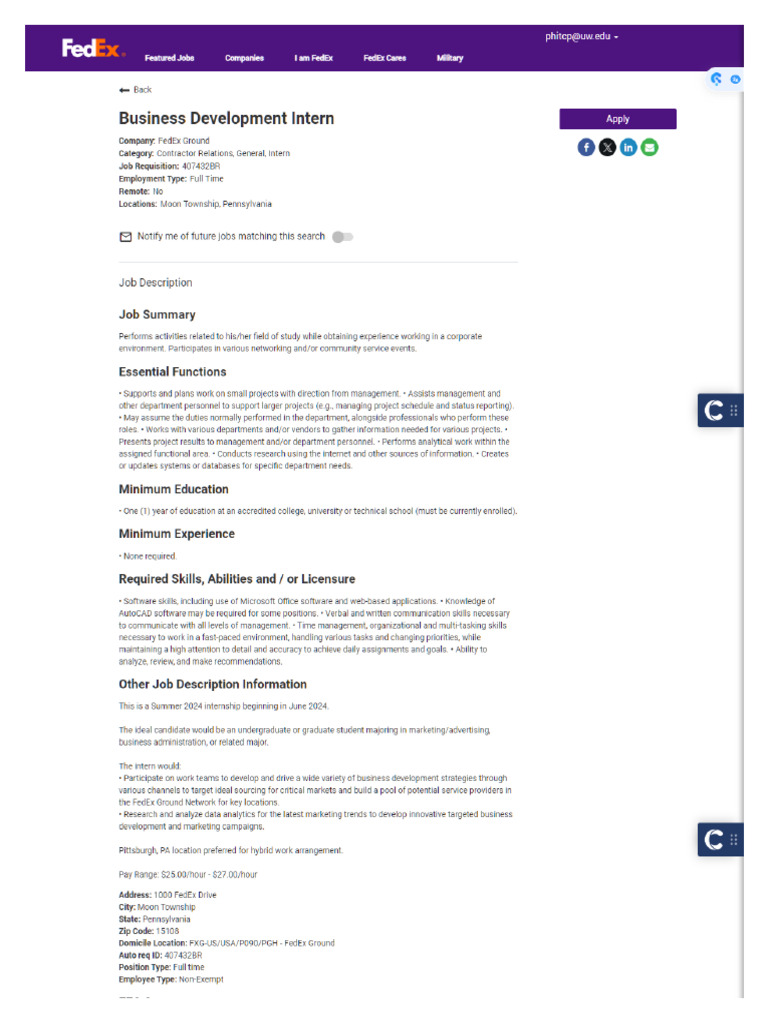 FedEx - Business Development Intern | PDF