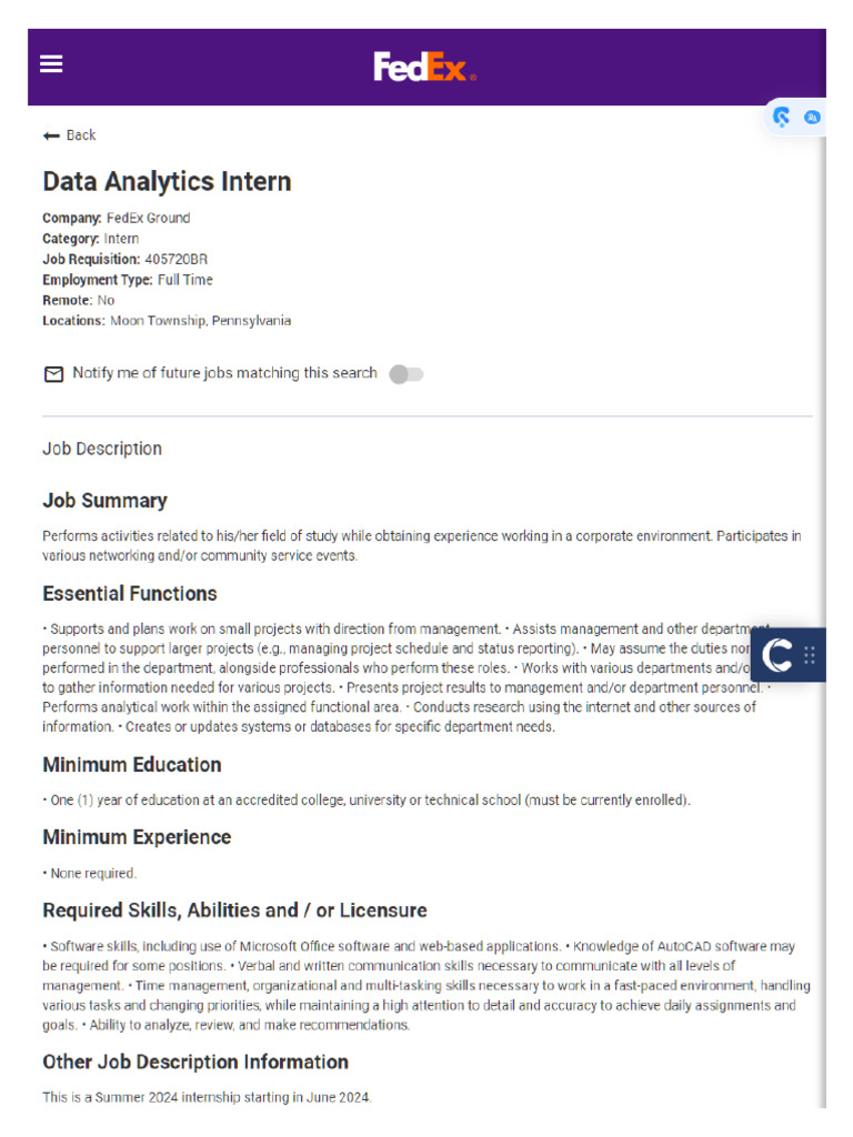 FedEx Data Analytics Intern | PDF FedEx Data Analytics Intern | PDF