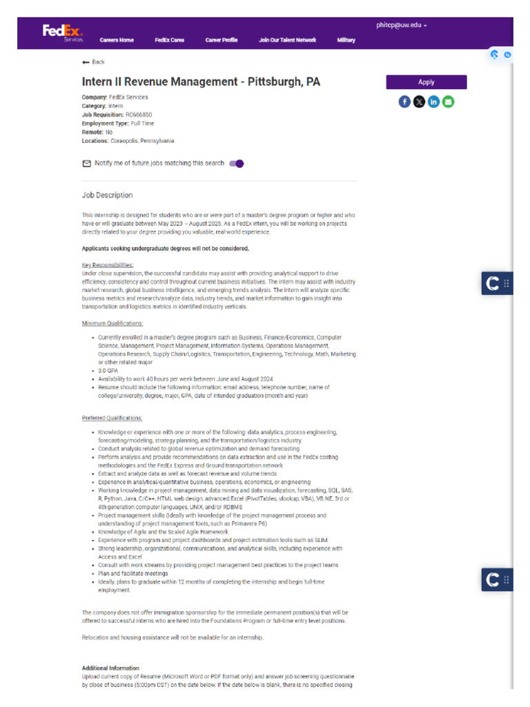 FedEx Intern Revenue Management | PDF