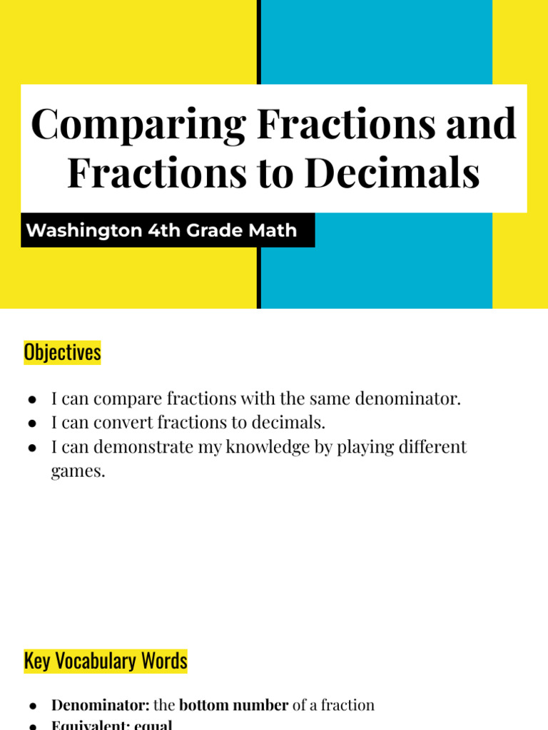 Comparing Fractions and Decimals | PDF