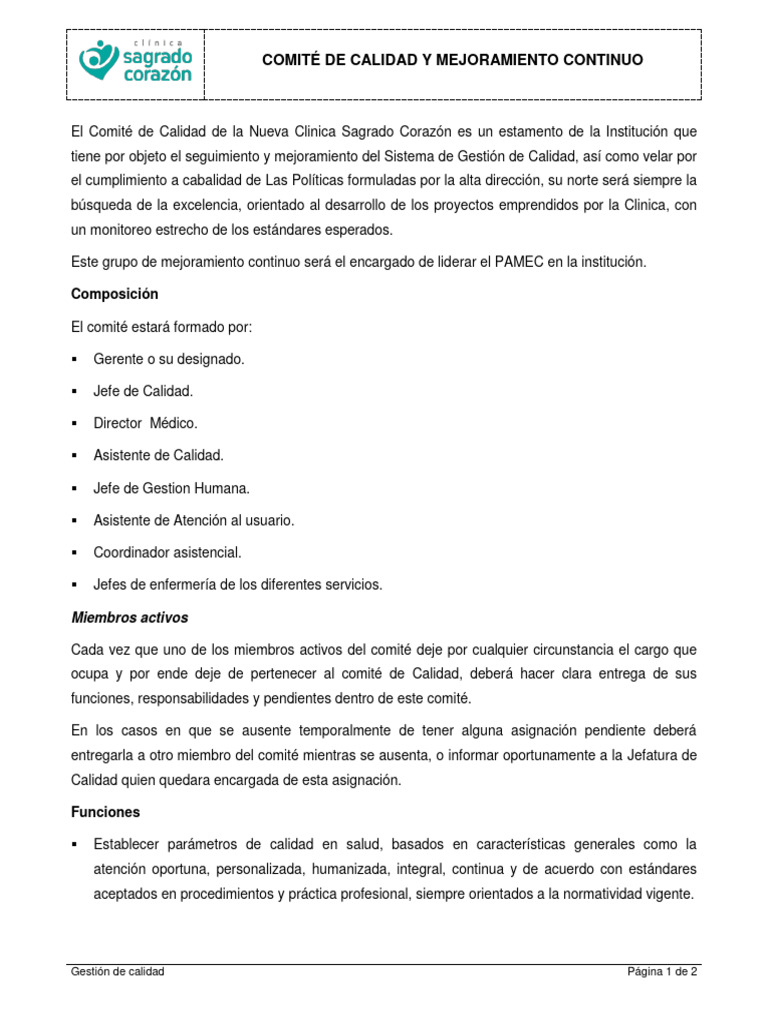 Estatutos Comite de Calidad | PDF | Sistema de manejo de calidad