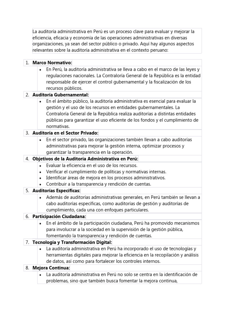 Auditoría Administrativa en Perú: Claves y Beneficios | PDF ...