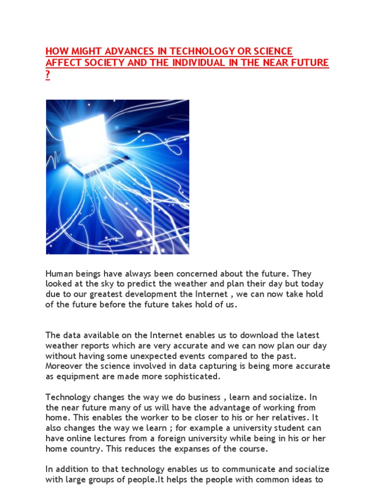 How Might Advances in Technology or Science Affect Society and The ...