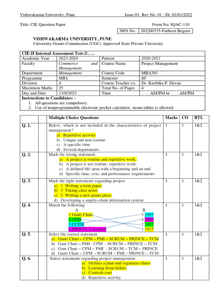 Farheeen MCQ Project Management Part 1 CIE........... PDF 202200535 ... Farheeen MCQ Project Management Part 1 CIE........... PDF 202200535 ...