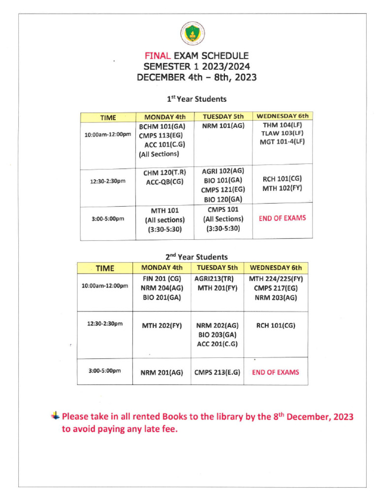 Exam Schedule | PDF
