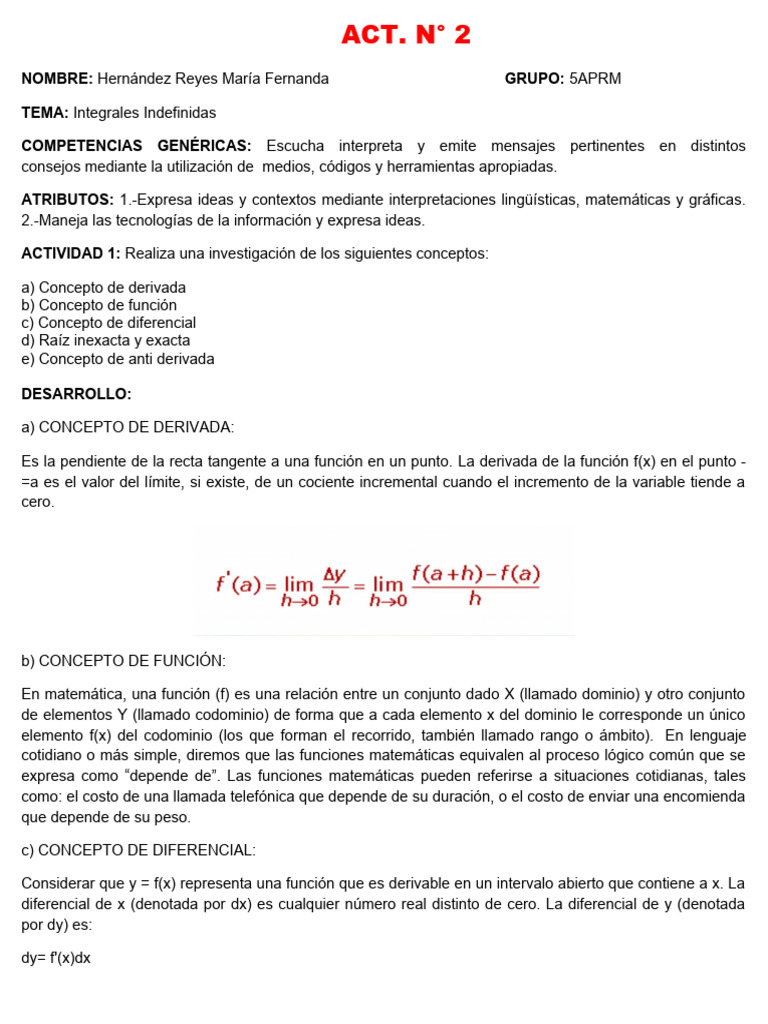 Act 2 | PDF | Derivado | Función (Matemáticas)