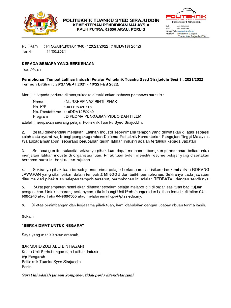 Surat Permohonan 2 | PDF