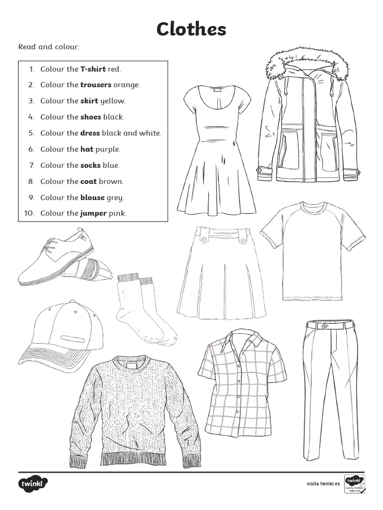 Es2 FL 106 A1 Ficha de Actividad Lee y Colorea La Ropa Ingles | PDF