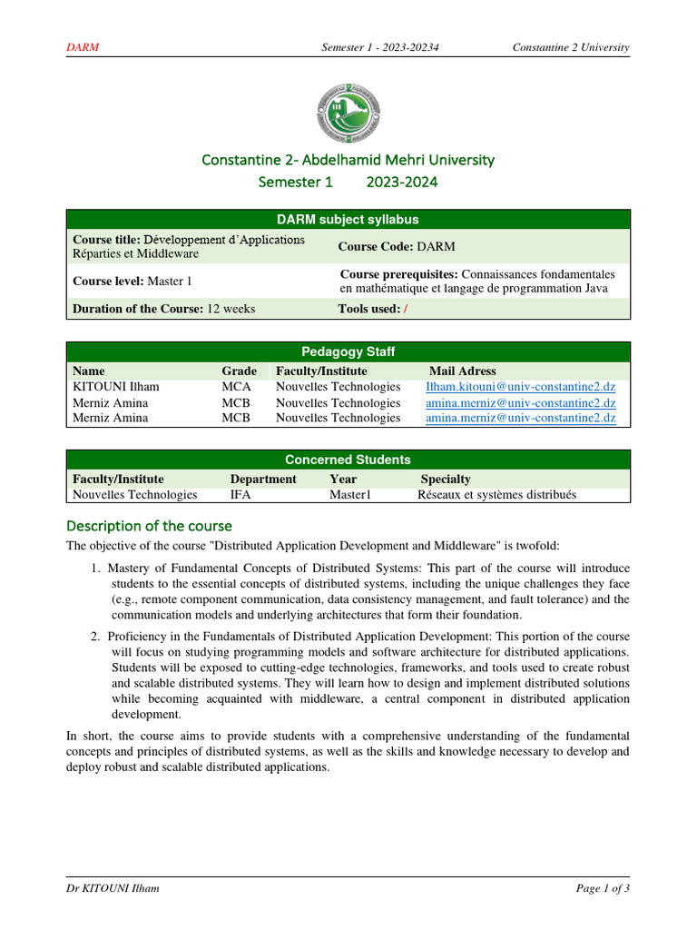 DARM Syllabus Ang23 24 VF | PDF | Distributed Computing | Systems Science