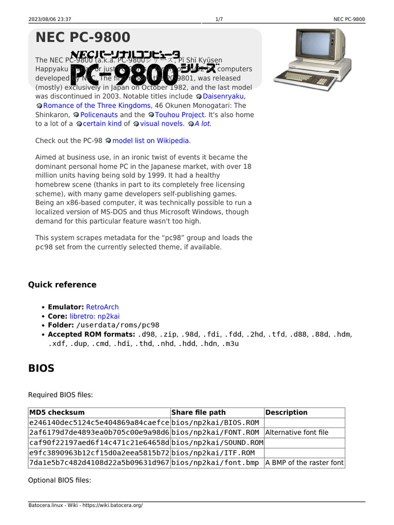 Nec pc-9800 | PDF | Bios | Computer Keyboard