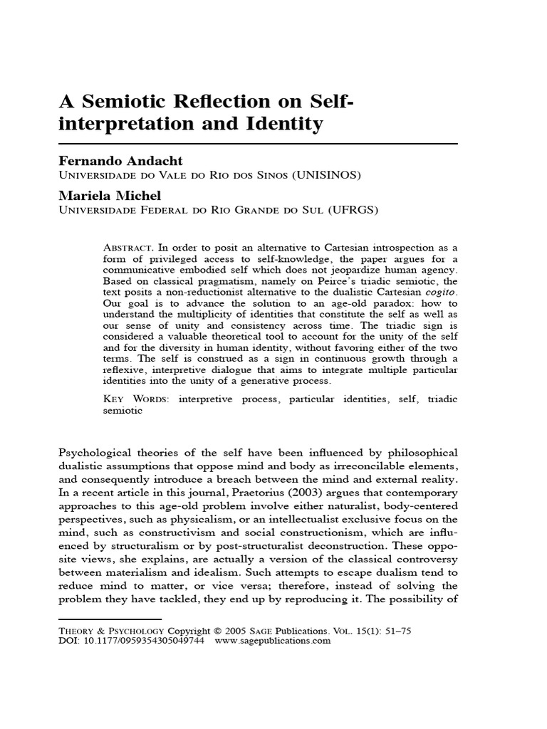 A Semiotic Reflection On Self Interpreta | PDF | Semiotics | Charles ...