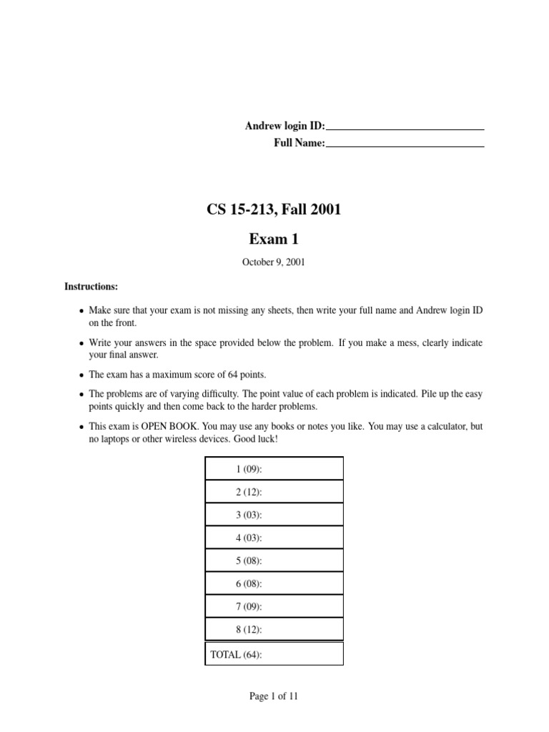 Exam1 f01 | PDF | Computer Data | Computer Architecture
