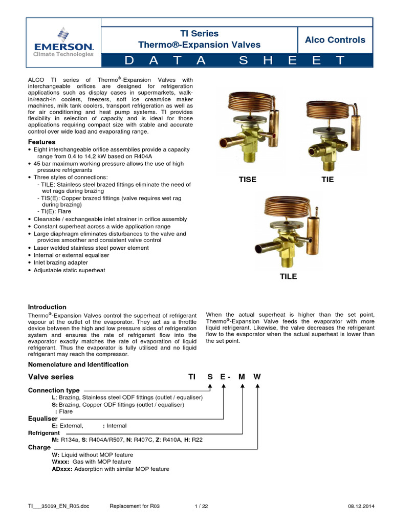 Ti Thermo Expansion Valves Datasheet 22 Pages en GB 3999262 | PDF ...