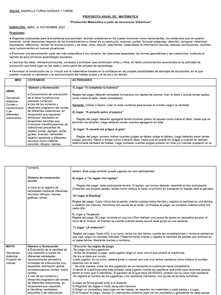 Planificacion Anual de Matematica SALA AMARILLA 956 | PDF | Jugando a las cartas | Geometría