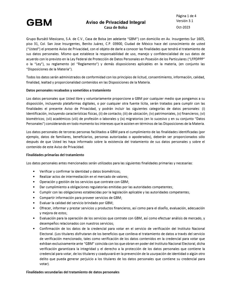 Aviso de Privacidad Integral 2023 | PDF | Privacidad en internet | Cookie HTTP