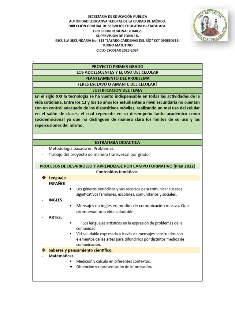 SGUNDO PROYECTO PRIMER GRADO Actual | PDF | México | Ciudad de México